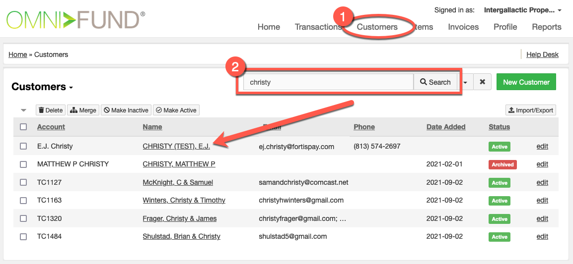 Once in the customer's profile, select the Transaction History tab.