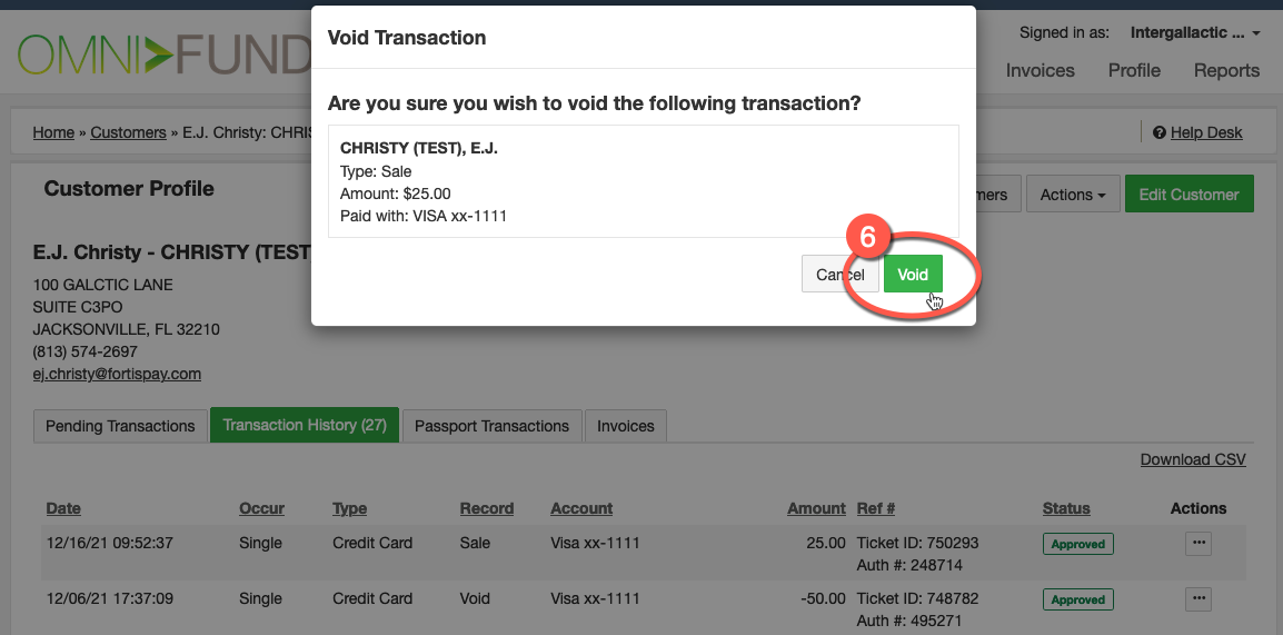 A pop-up winder will appear asking if you wish to void the transaction ...